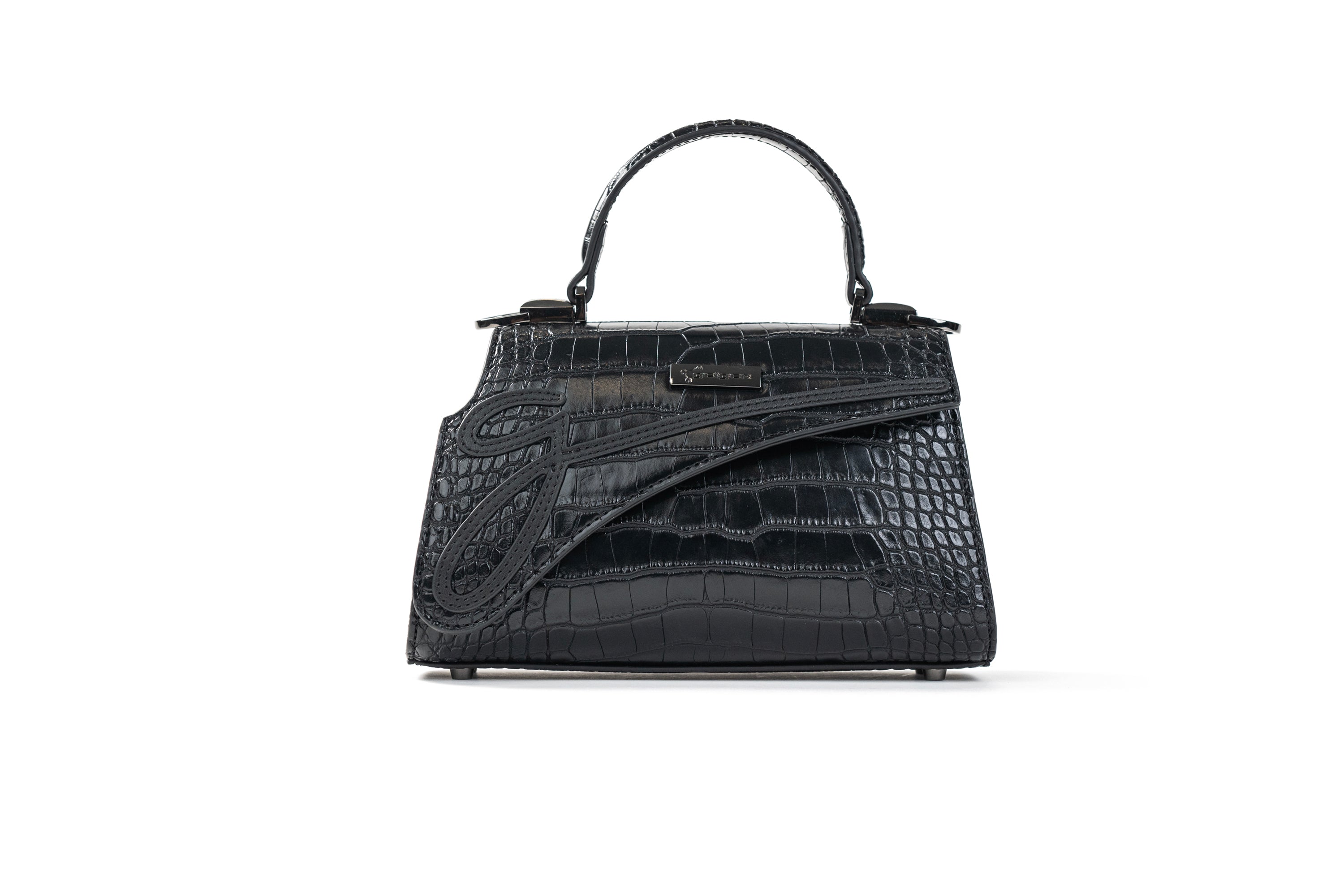 Medium Black Croc Lowercase Flap Bag – John Geiger
